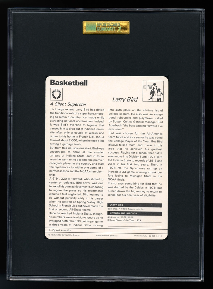 1977-79 (1979) Sportscaster #74-18 Larry Bird Rookie SGC 8 with ...