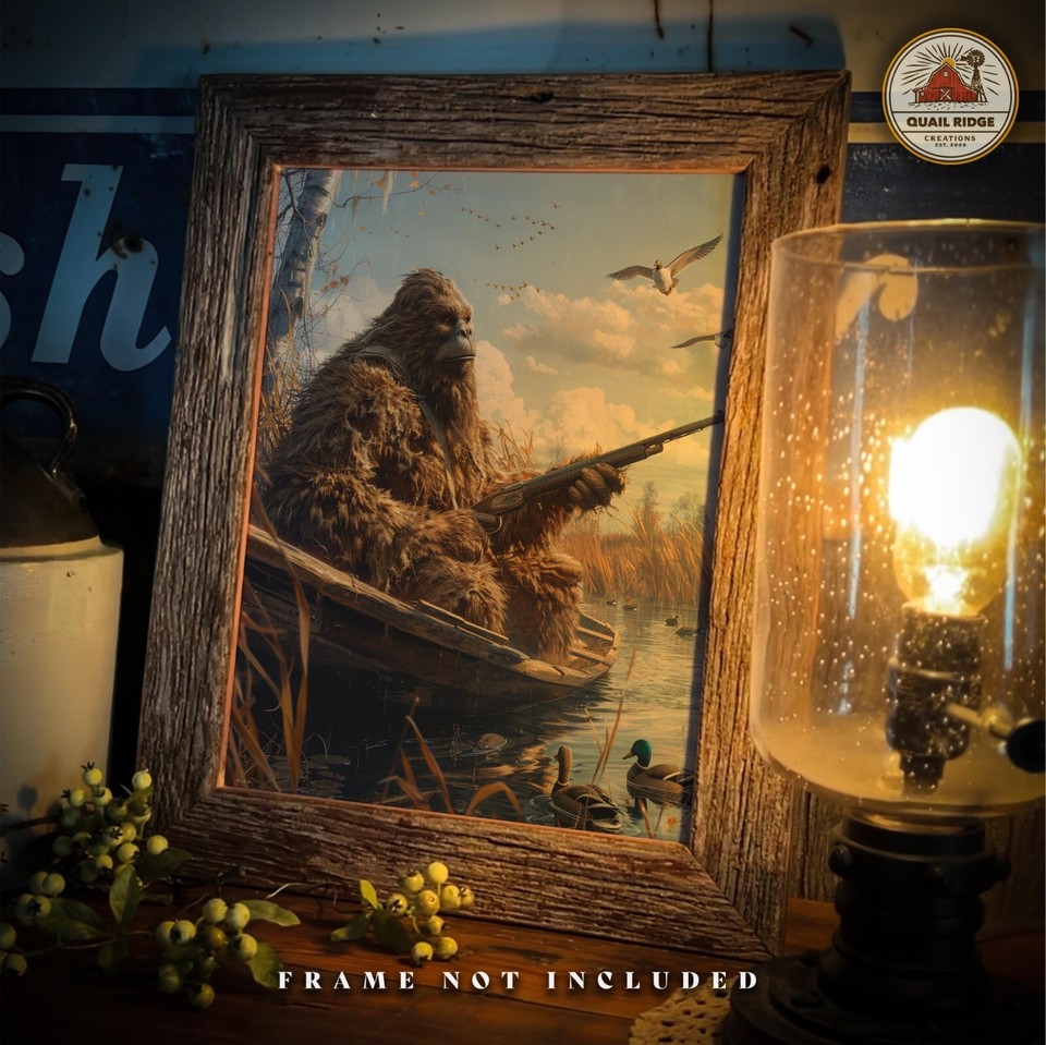 Vintage Sasquatch Bigfoot Art Print Duck Hunting Decoys Artwork Cabin ...