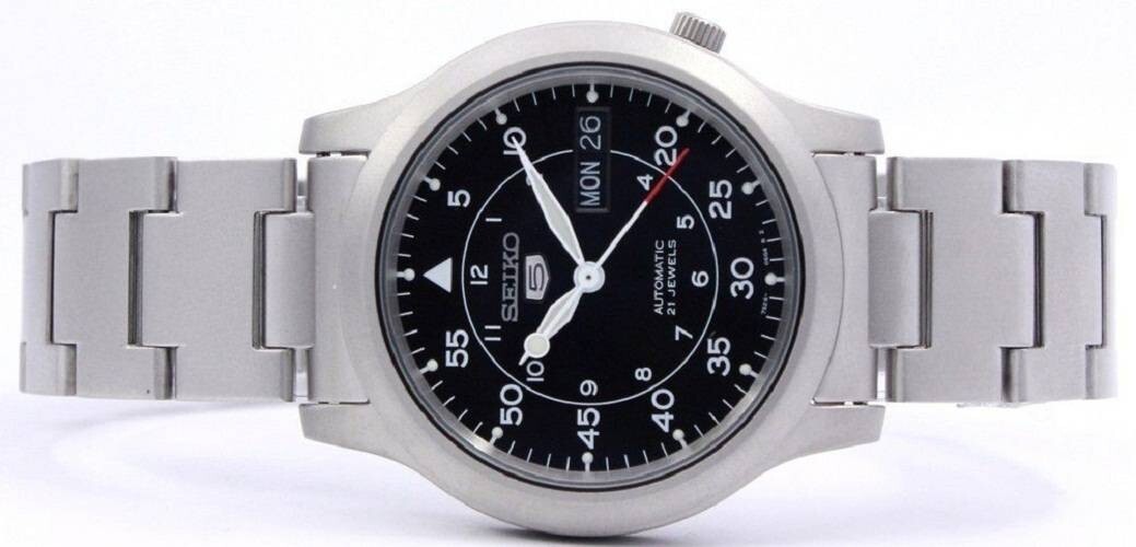 Seiko 5 Automatic Black Dial Silver Band SNK SNK809K1 30M Mens Watch 37 ...