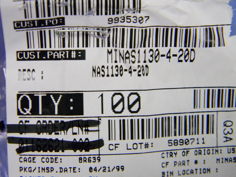100 NEW NAS1130-4-20D Mil-Spec Helicoil Threaded Insert T1185-4CW500S ...