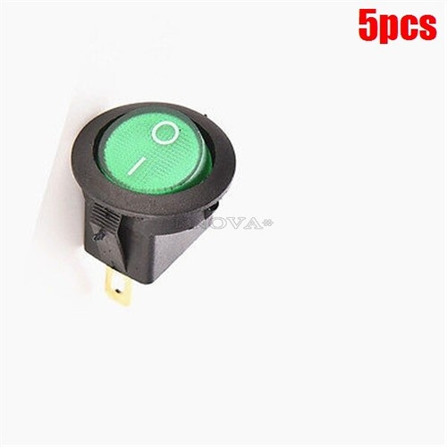 5Pcs 3 Pin Rocker Switch Mini Snap-In Round Green Spdt On-Off Ic New wo ...