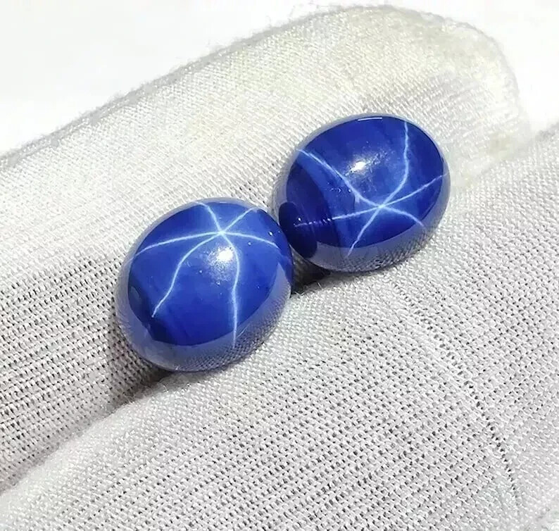 Natural Linde Blue Star Sapphire 25 Ct Pair 6 Rays Cabochon Shape Loose ...