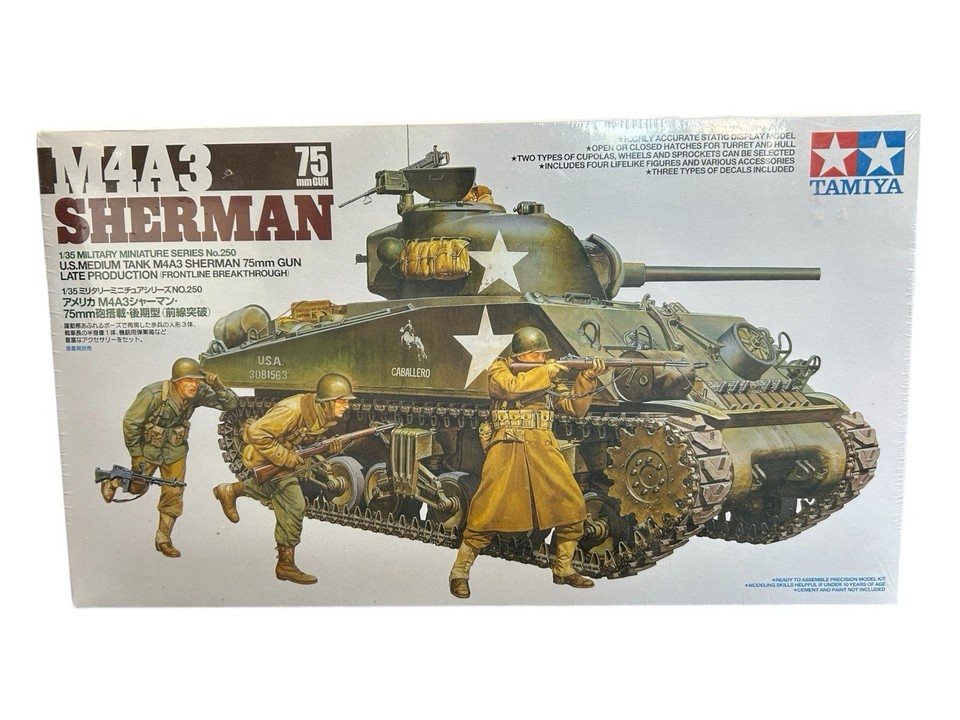 TAMIYA 35250 M4A3 SHERMAN US MEDIUM TANK-75mm HOWITZER MODEL KIT-NIB-1/ ...