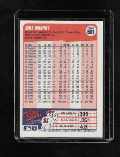 1990 Fleer Dale Murphy Baseball Card #591 Mint | eBay