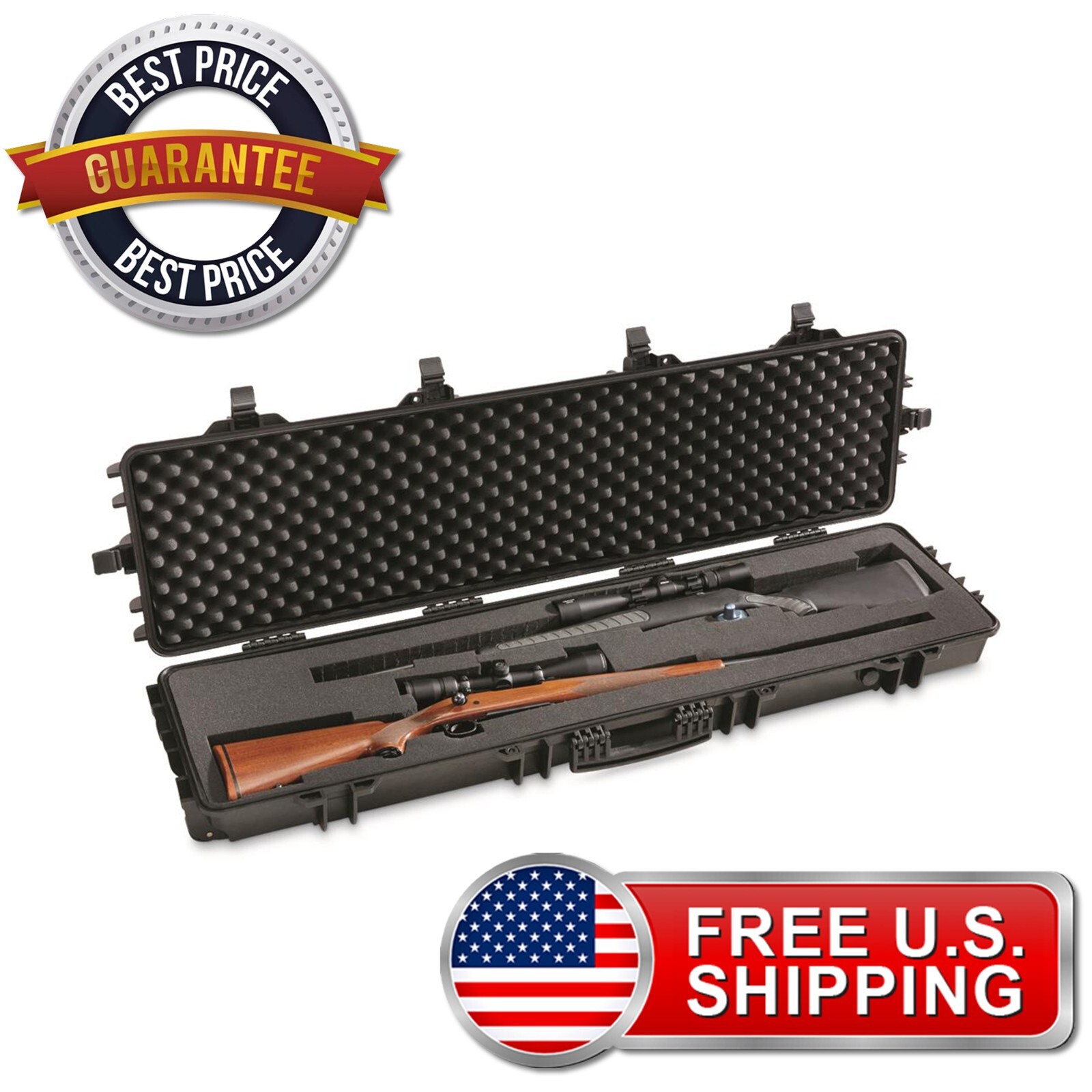 Double Carry Rifle Hard Case Wheels Padded Waterproof 2 Gun Storage ...