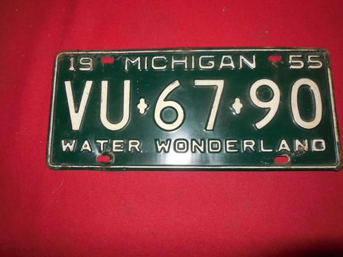 1955 issue Michigan Water Wonderland green and white license plate Bar ...
