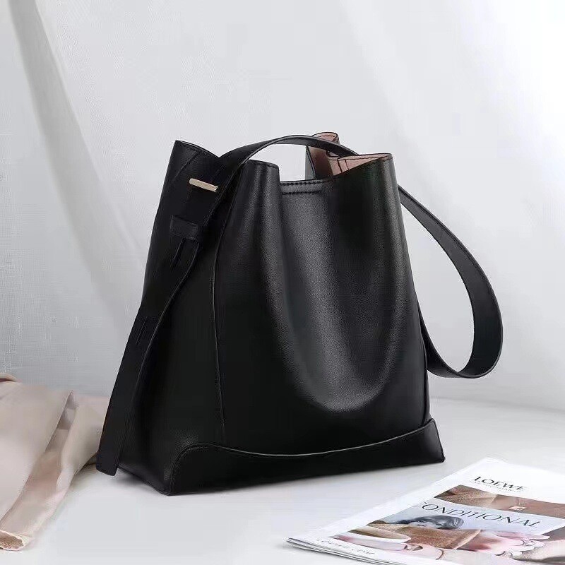 Large Capacity Crossbody PU Leather Single Bag Bucket Shoulder Bag ...