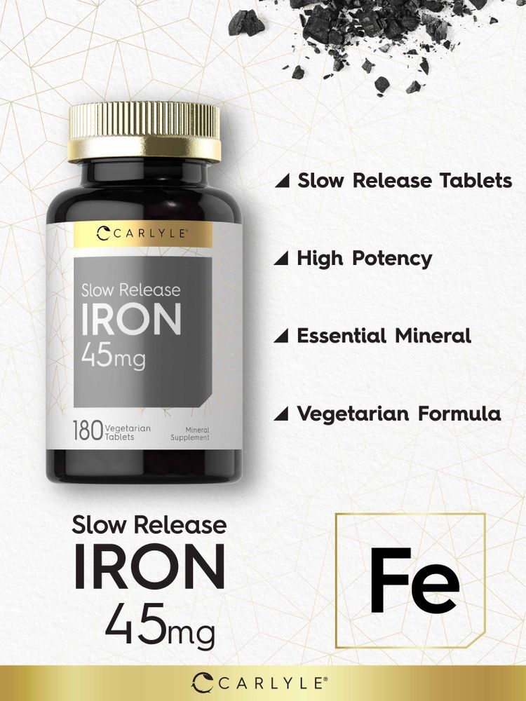 Iron 45 mg | Slow Release | 180 Tablets | Ferrous Sulfate | by Carlyle ...