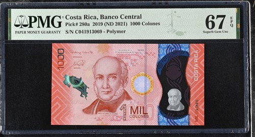 Costa Rica 1000 Colones 2019 ND 2021 P 280 a Polymer Superb Gem UNC PMG ...