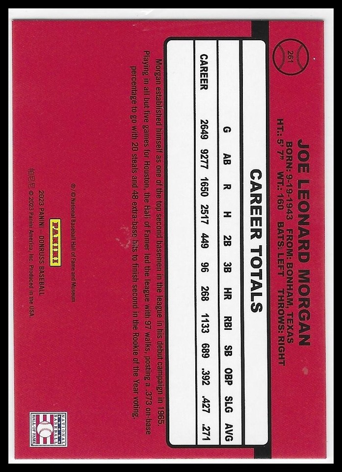 2023 Donruss - Career Stat Line #261 Joe Morgan #/392 | eBay