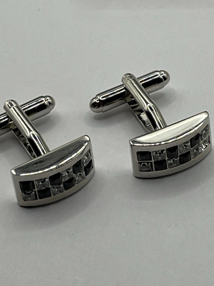 Cufflinks, Silver-tone Rectangular, Square Black & Clear Crystal Front ...