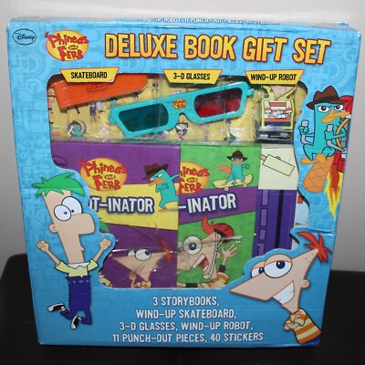 unused PHINEAS AND FERB Deluxe Book Gift Set Skateboard 3D Glasses Wind ...