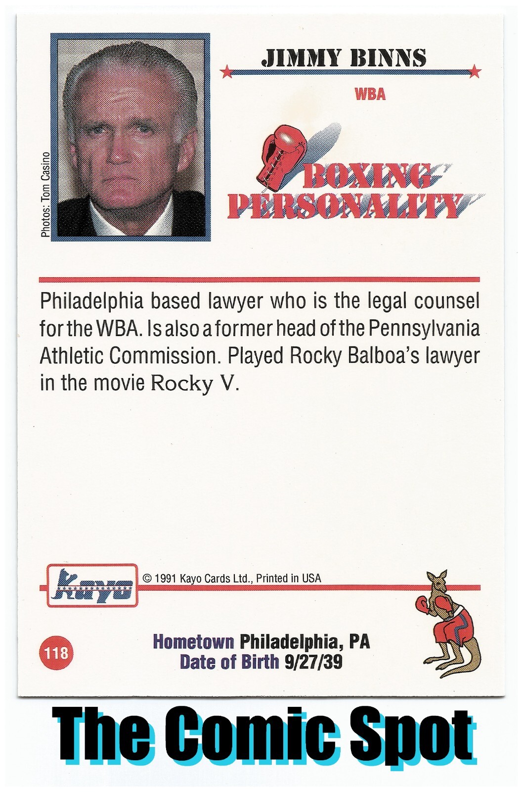 1991 KAYO ROUND ONE ~ JIMMY BINNS # 118 ~ RC ROOKIE CARD ~ ROCKY V ...