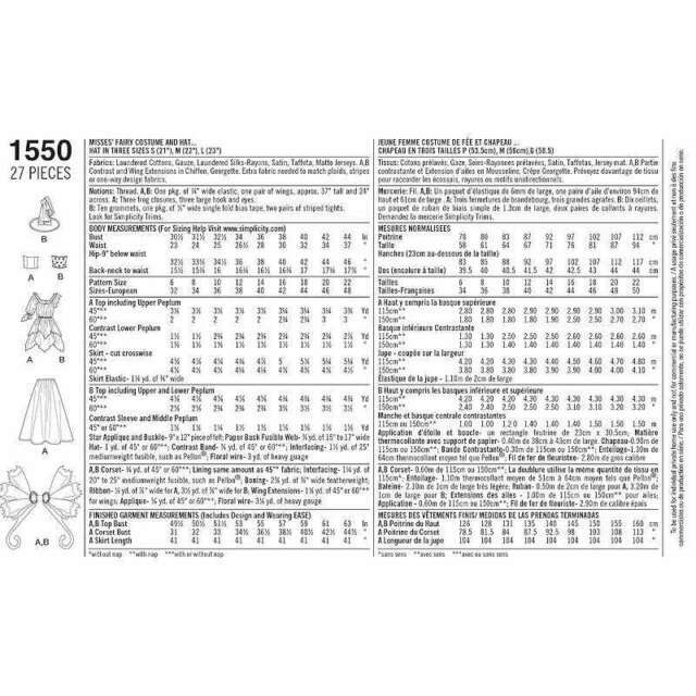 Simplicity Pattern 1550 Fairy Amy Brown Fantasy Costume Size H5 6 to 14 ...