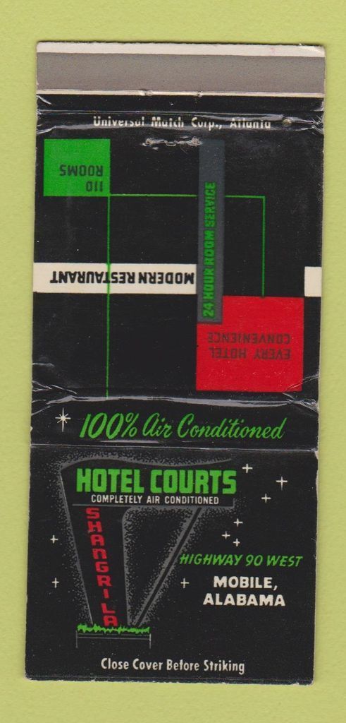 Matchbook Cover - Shangri La Hotel Courts Mobile AL WORN 30 Strike | eBay