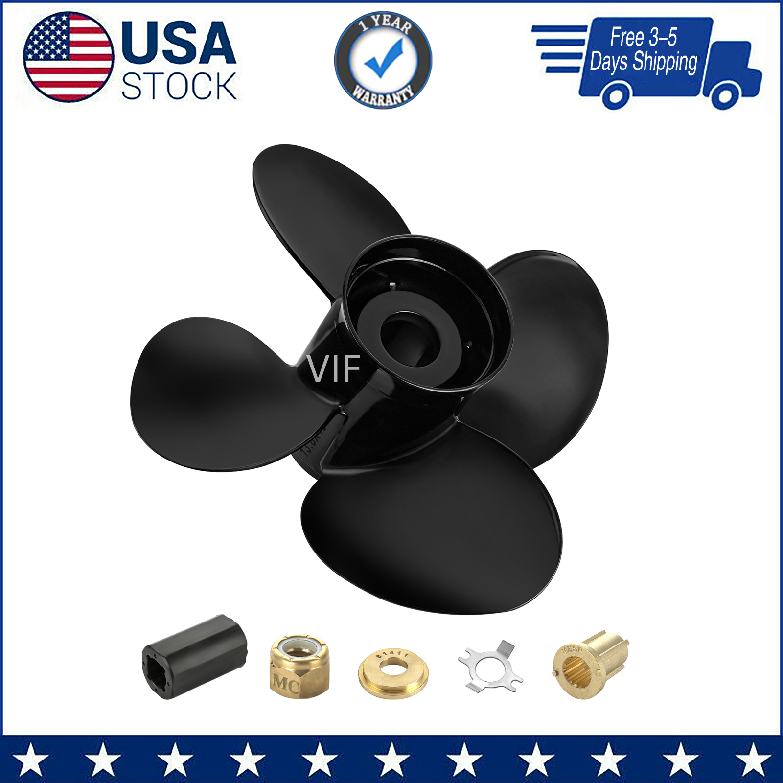 13x17 48-8M8026590 Outboard Boat prop fit Mercury 40-140HP 4 Blade 15 ...