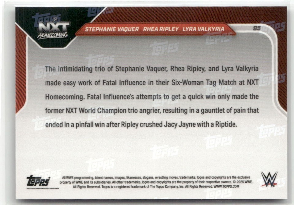 Stephanie Vaquer / Rhea Ripley / Lyra Valkyria 2025 Topps NOW WWE #95 ...