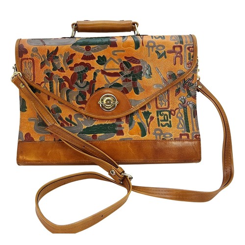 Vintage Leather Satchel Messenger Bag Embossed Aztec Maya Design ...