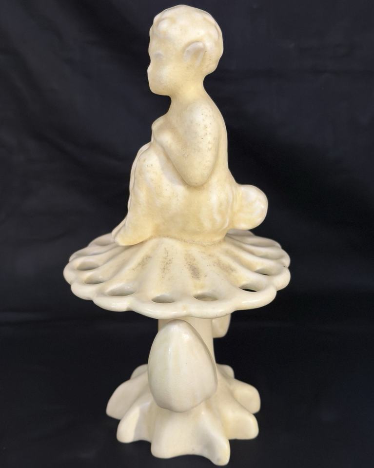 COWAN POTTERY RARE "PAN ON TOADSTOOL" FLOWER FROG....DOUBLE MARKED ...