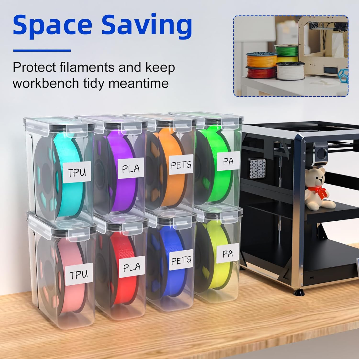 Filament Storage Box - 8 Pack 3D Printing Filament Container with Thick ...