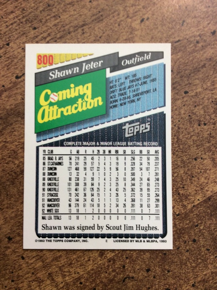 1993 Topps Gold #800 Shawn Jeter, White Sox Coming Attractions nm | eBay