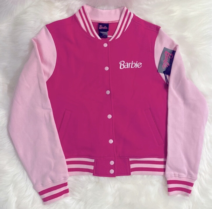 Barbie Embroidered Cozy Warm Pink Women's Varsity Jacket Medium New ...