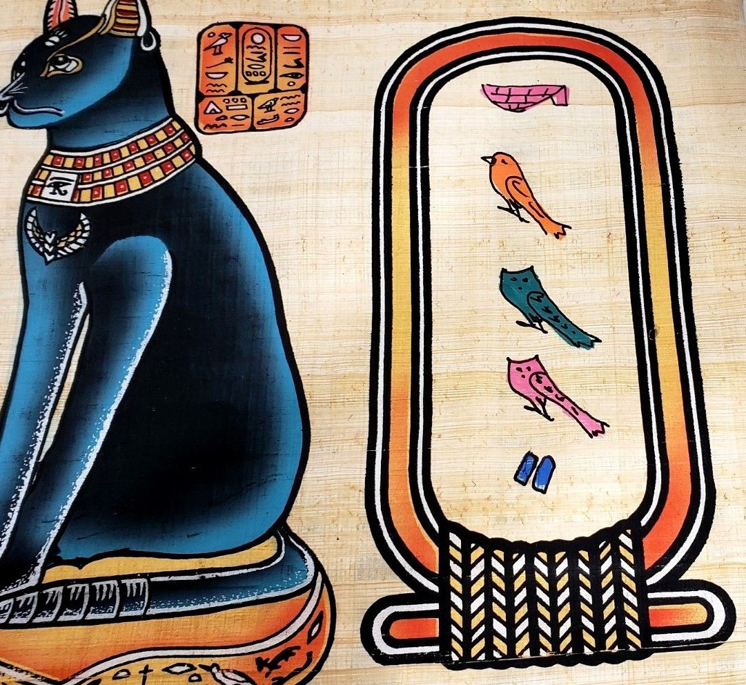 EGYPTIAN Hand Painted Genuine PAPYRUS of BASTET the CAT GODDESS Signed ...