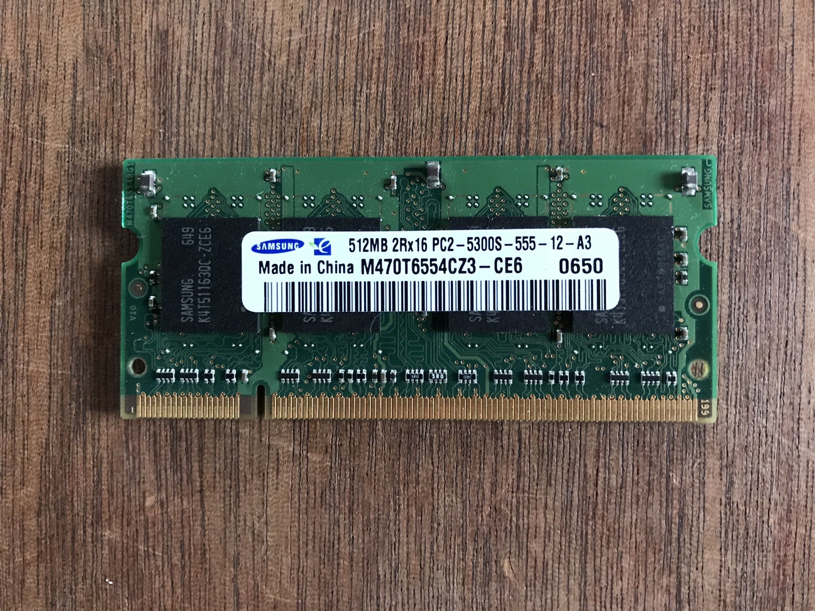 Laptop Memory Module, Samsung, M470T6554CZ3-CE6, 512MB 2Rx16 PC2-5300S ...