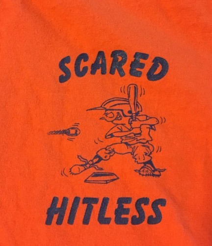 Scared Hitless Funny Baseball Shirt S Humor Comedy Batter Up Sports MLB ...