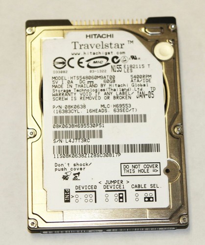 Genuine OEM 60gb IDE Hard Drive Hitachi - Vintage Gateway M305 M305CRV ...