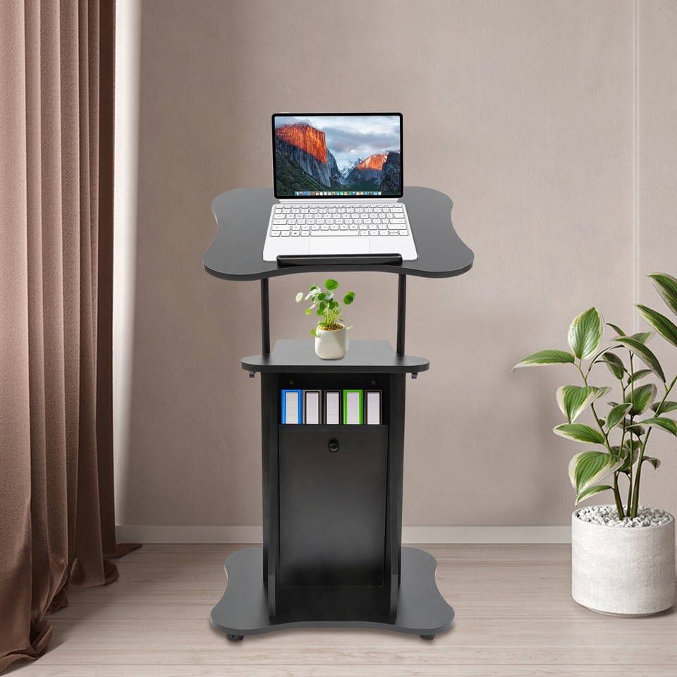 Mobile Lectern Podium Stand Height Adjustable Sit-to-Stand Desk with ...