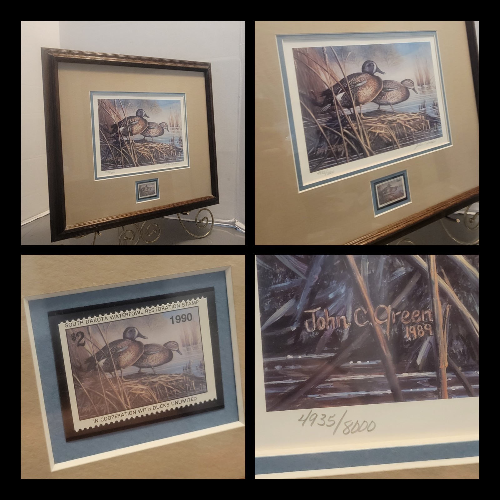 "Spring Courtship" John C Green PRINT & 1989 STAMP Ducks Unlimited ...