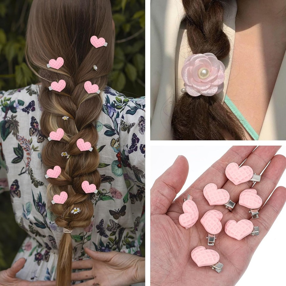 10 Pack Girls Mini Pink Heart Hair Clips Grips Slides Barrettes Hair ...
