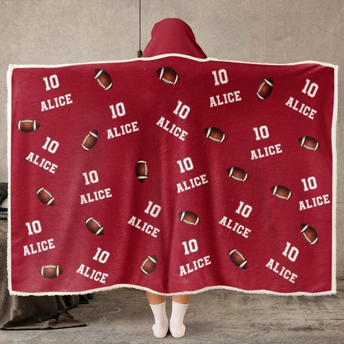 Personalized Football Wearable Hooded Blanket, Gift For Football Player ...