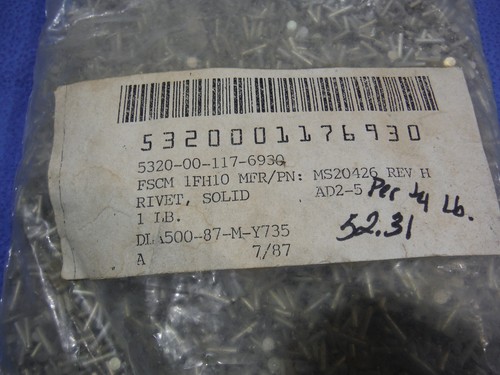 Rivets, Solid, Flush, NOS P/N MS20426AD2-5 (815-79) | eBay