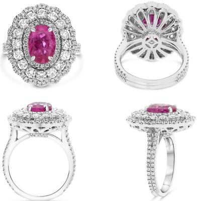 LARGE 4.64CT DIAMOND & AAA RUBY PLATINUM 3D OVAL & ROUND FLORAL ...