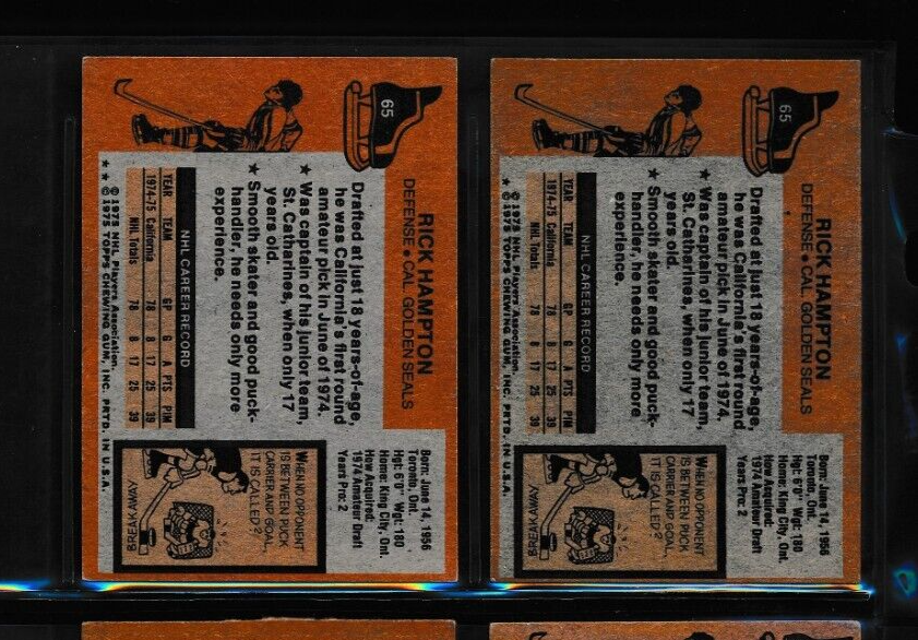 Lot (2) 1975-76 Topps #65 Rick Hampton Golden Seals Signed Autograph ...