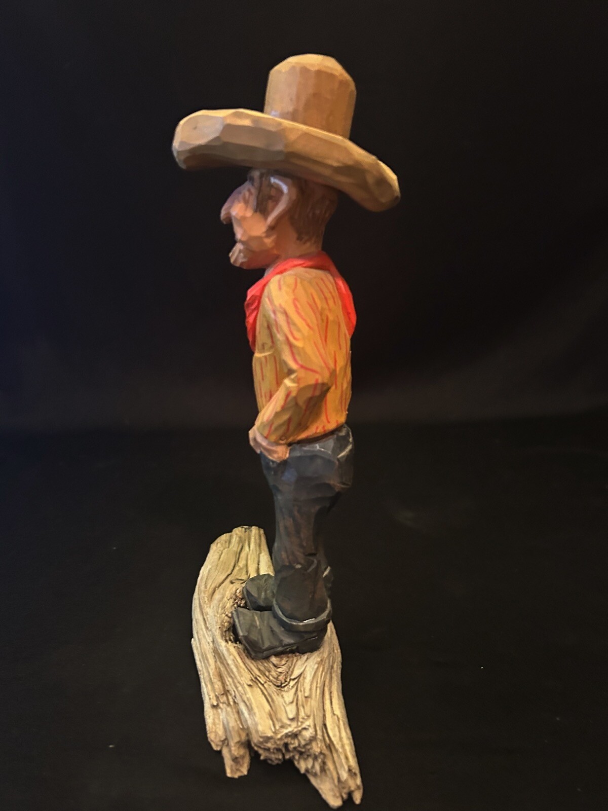 Vtg Folk Art Western Cowboy Wood Carved Figure Carl Benson Sure I Kin ...