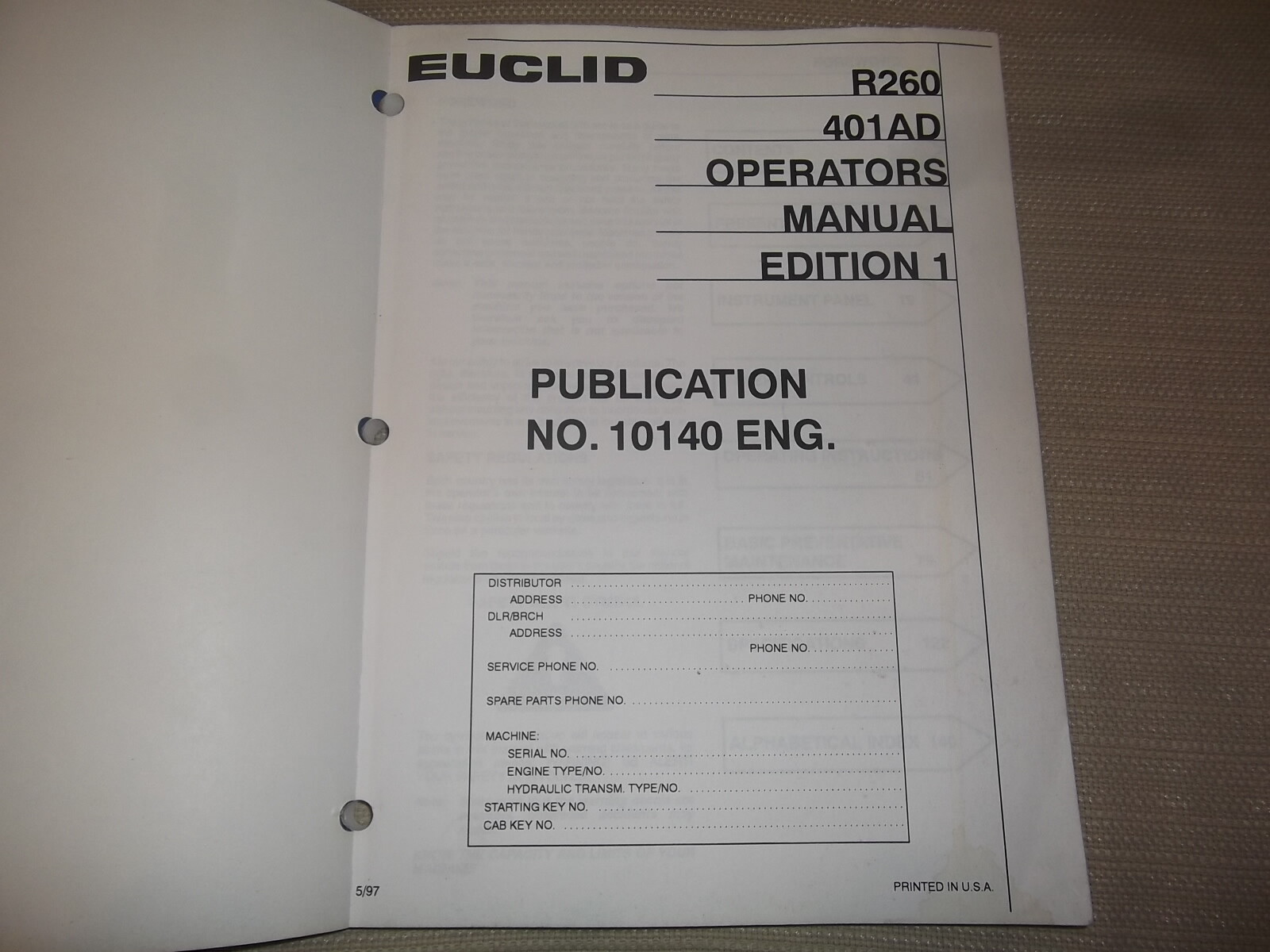 EUCLID R260 401AD DUMP TRUCK OPERATOR OPERATION & MAINTENANCE MANUAL ...