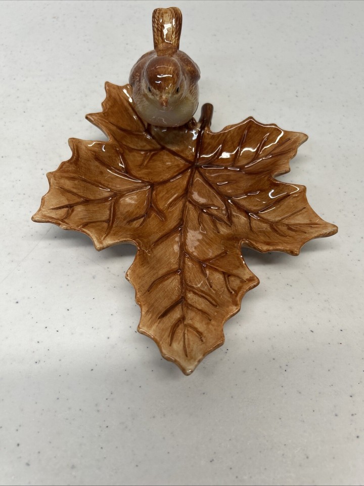 Creative Co-Op Bird Maple Leaf Trinket Dish Tray Candy Thanksgiving ...