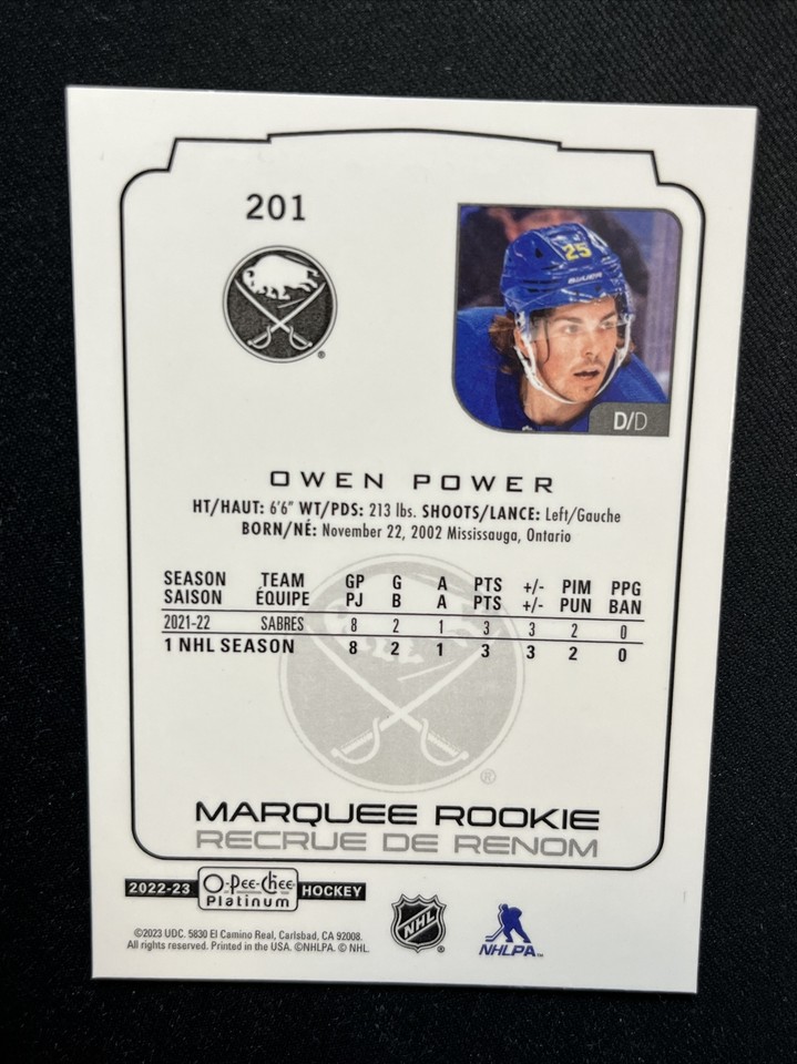 22-23 UD O-Pee-Chee Platinum Marquee Rookie 201 Owen Power | eBay