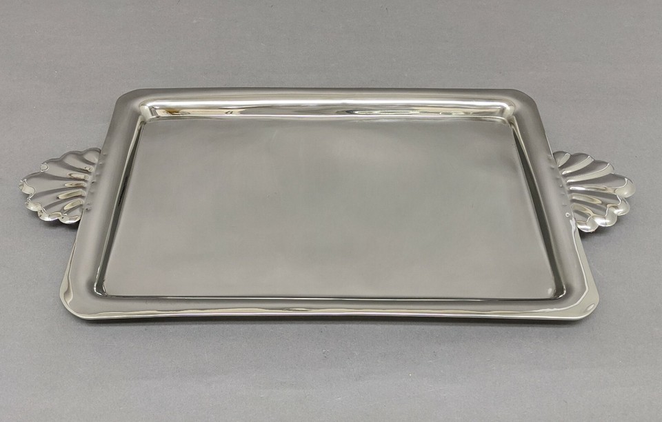 Tray Serving Stainless Steel Rectangle Shell Shape Handles 10.5"Wide 15 ...