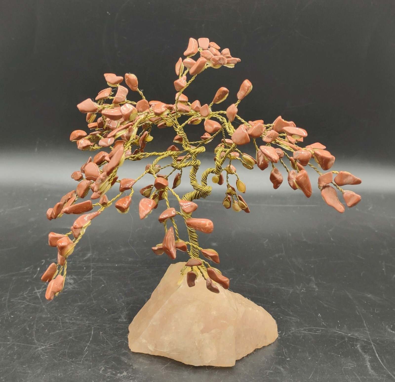 Vtg Red Jasper Gemstone Gold Wire Wrapped Tree On Rose Quartz Stone ...