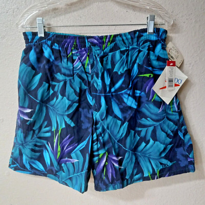 NEW Speedo Men Size M 32x6 Hawaiian Blue Leaves Mesh Lined Swim Trunks ...