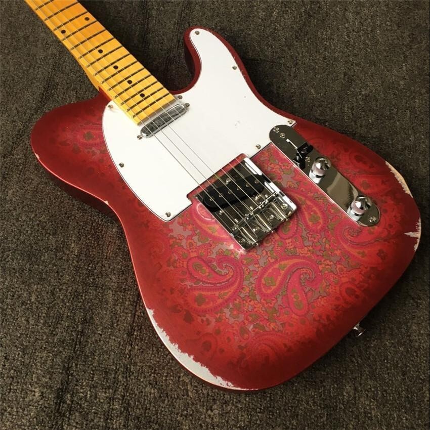 Relic red flower veneer tele electric guitars bolt on | eBay