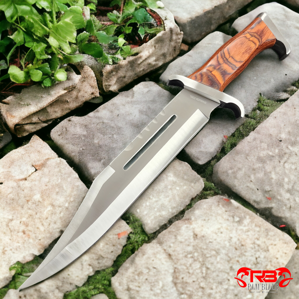 18" Full Tang Rambo Bowie Survival Fixed Blade Hunting Knife Wood ...