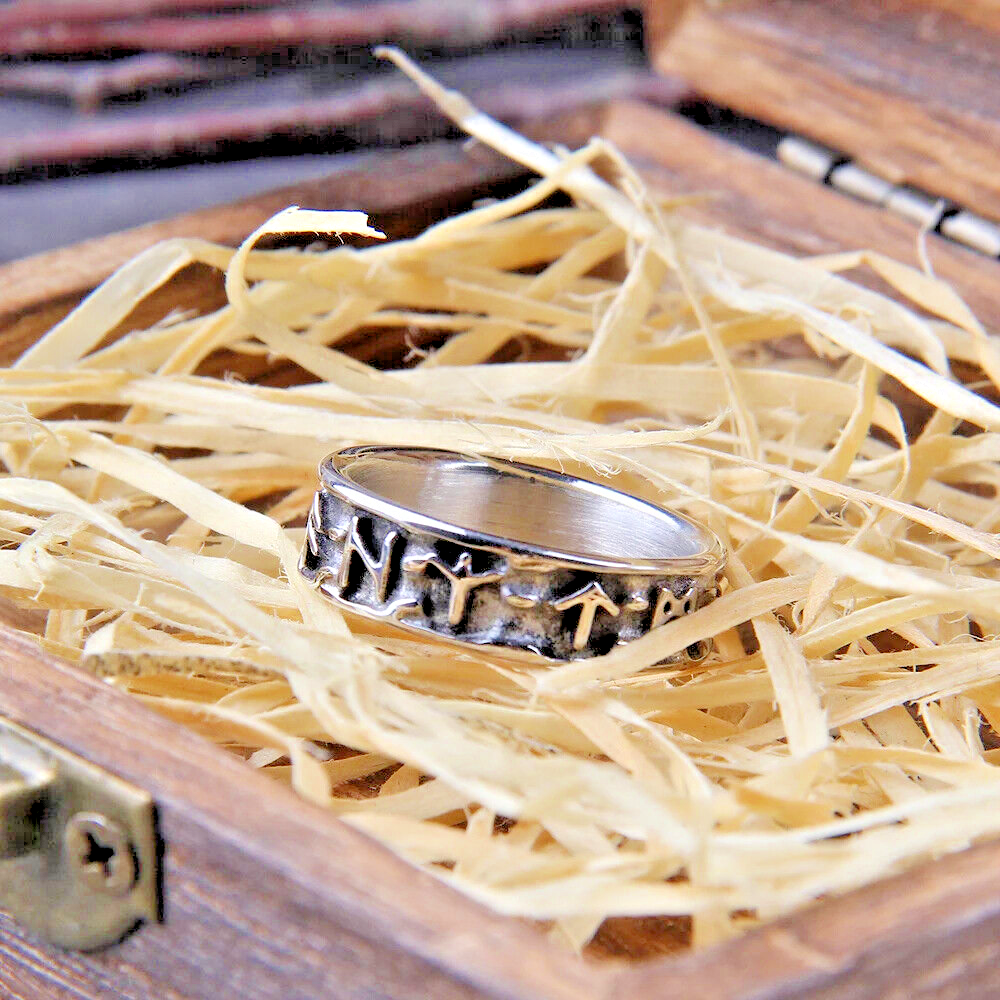 Men Stainless Steel Valknut Viking Rune Wedding Band Ring Amulet Biker ...