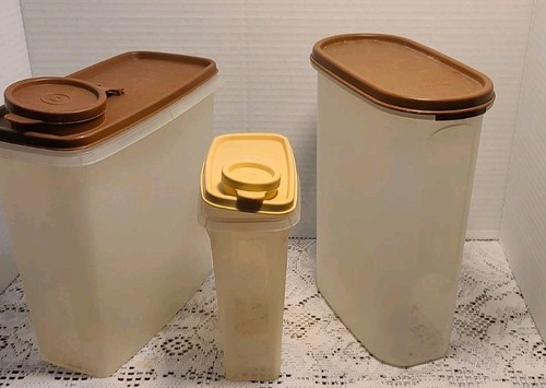 Set Of 3 Tupperware Keepers With Brown Lids 2 Flip Lid Cereal 1 Oval | eBay