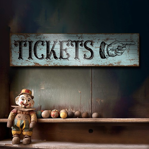 Tickets Wooden 40cm Sign Fun Fair Circus Vintage Style Wood Plaque ...