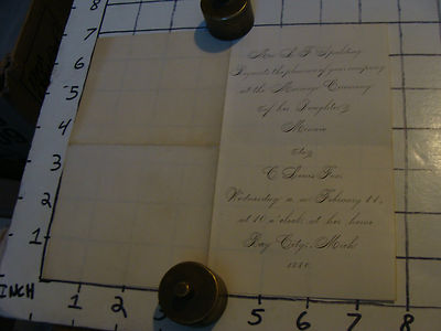 1880 WEDDING INVITATION, MINNIE SPALDING TO C. LOUIS FOX, BAY CITY, MI ...